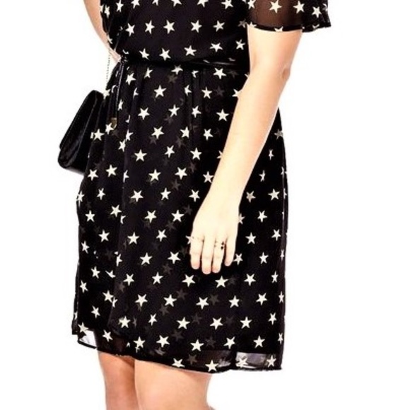 Corey | Dresses | X 2x Corey Chiffon Black Tan Star Faux Wrap Dress ...